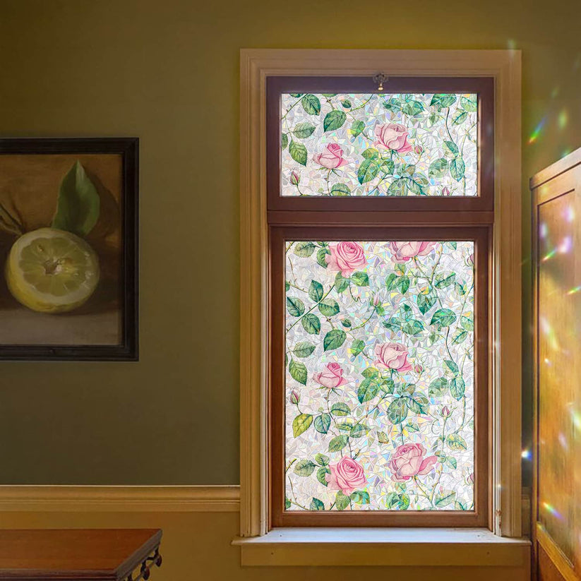 ADD.HERES Laser Rose Garden 3D Stained Glass Window Film Static Cling