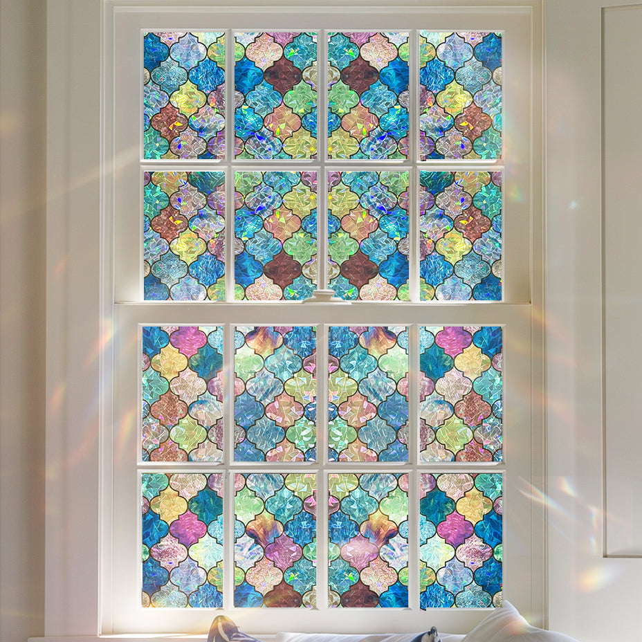 ADD.HERES Painted Four-Leaf Clover 3D Stained Glass Window Film Static